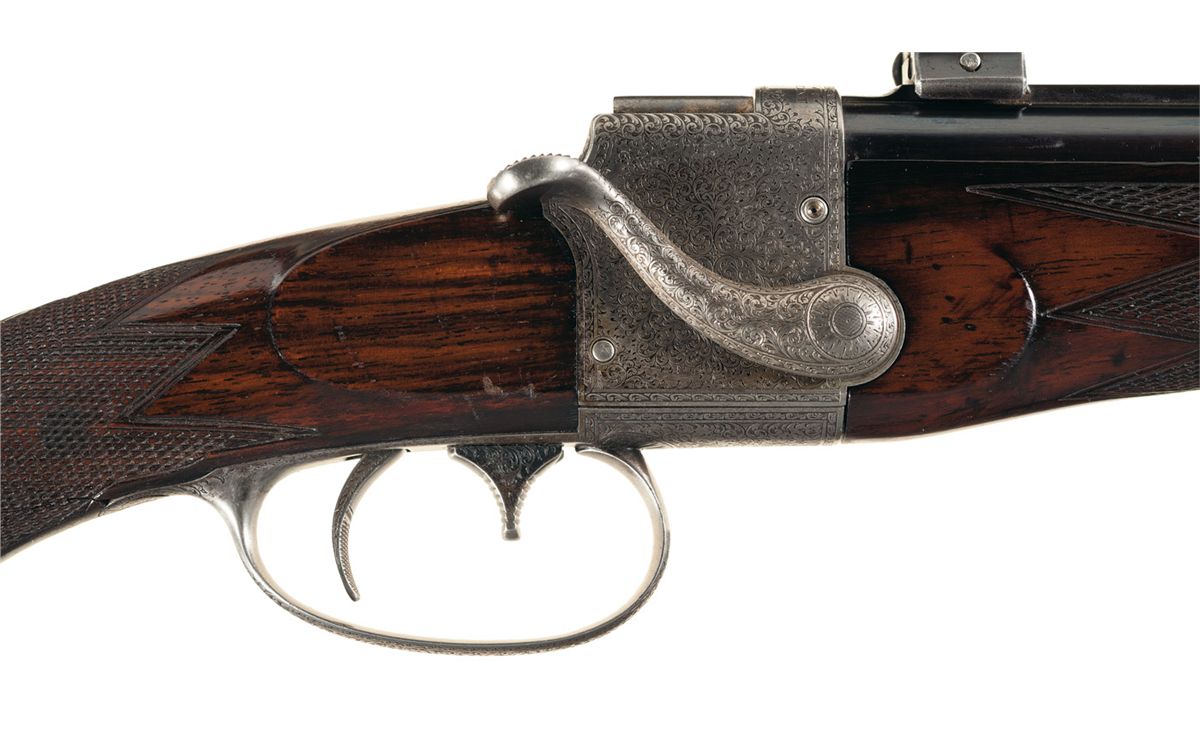Engraved D. & J. Fraser Drop Block Single Shot Rifle with Scope and ...