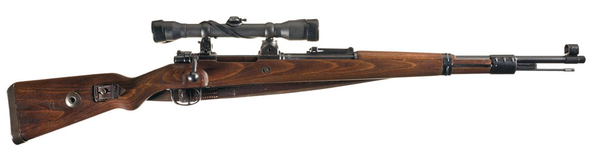 Mauser K98 Sniper Rifle with High Turret Style Sniper Scope and Mounts