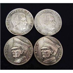 LOT OF 4 GERMAN NAZI ADOLF HITLER COINS