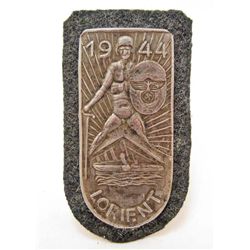 GERMAN NAZI LORIENT SHIELD W/ GREEN WOOL BACKING