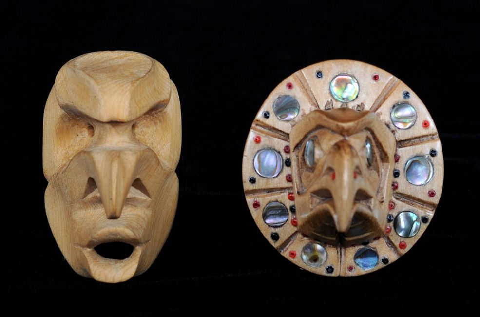 Two Miniature Masks; Kwakiult Eagle Carved by Dave Jacobson - Fort ...