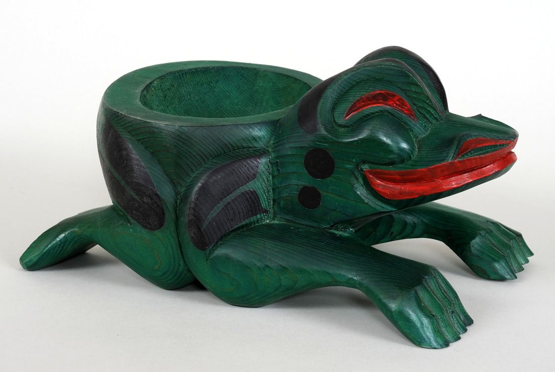 Coast Salish Frog Bowl Carved by Doug LaFortune 11 1/2" L. 7 1/2" W. 6 ...