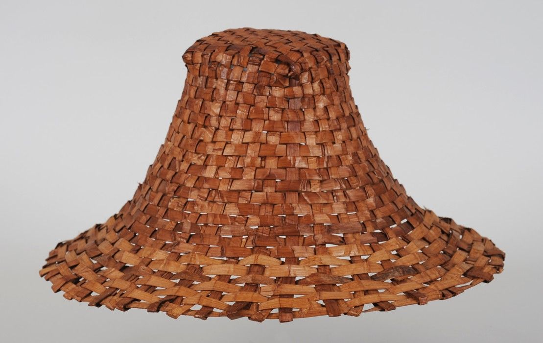 Northwest Coast Woven Cedar Bark Hat 14" D. Good Condition