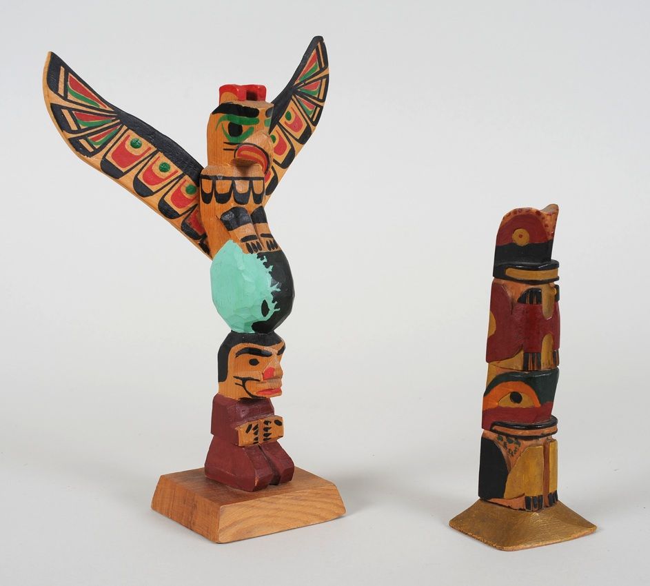 Ellen Neel Carved "Totem World" Totem 9 1/2" H. 6 3/4" W. and a Nuu ...