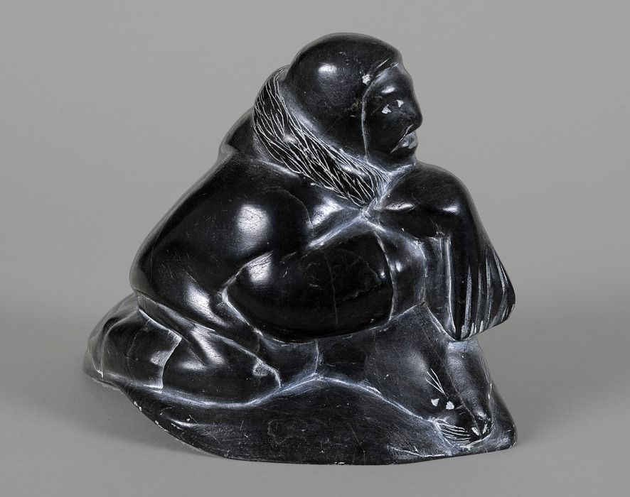 Inuit Soapstone Carving of an Inuk Hunter with Seal by Nowya Qinuajau ...