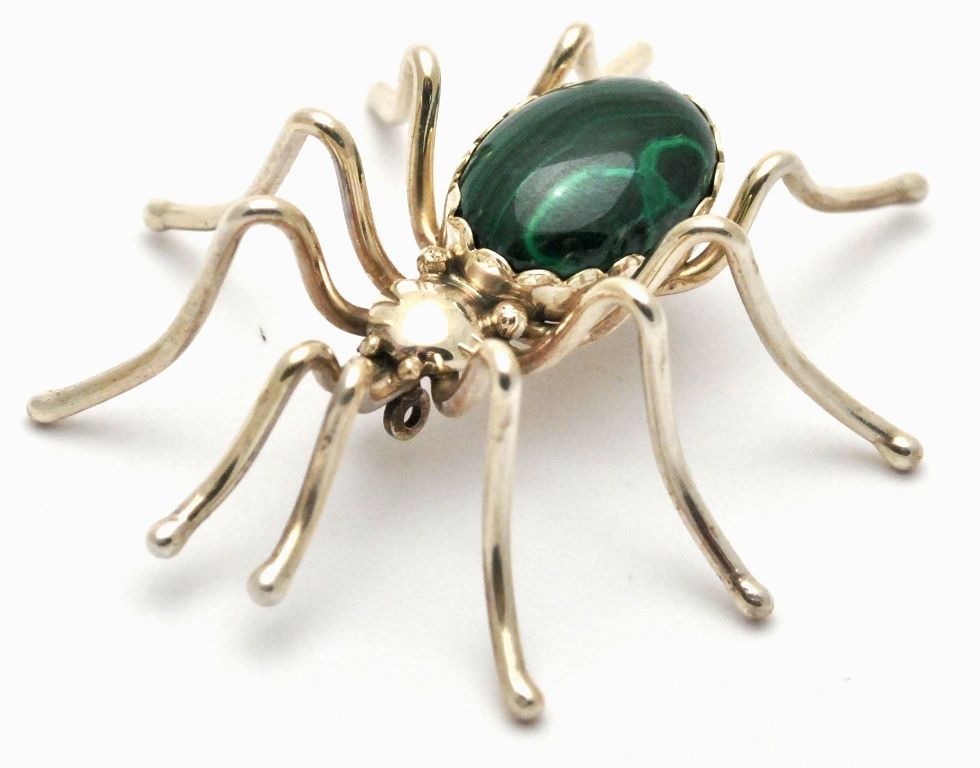 Navajo Malachite Sterling Silver Spider Pin - Emily Spencer