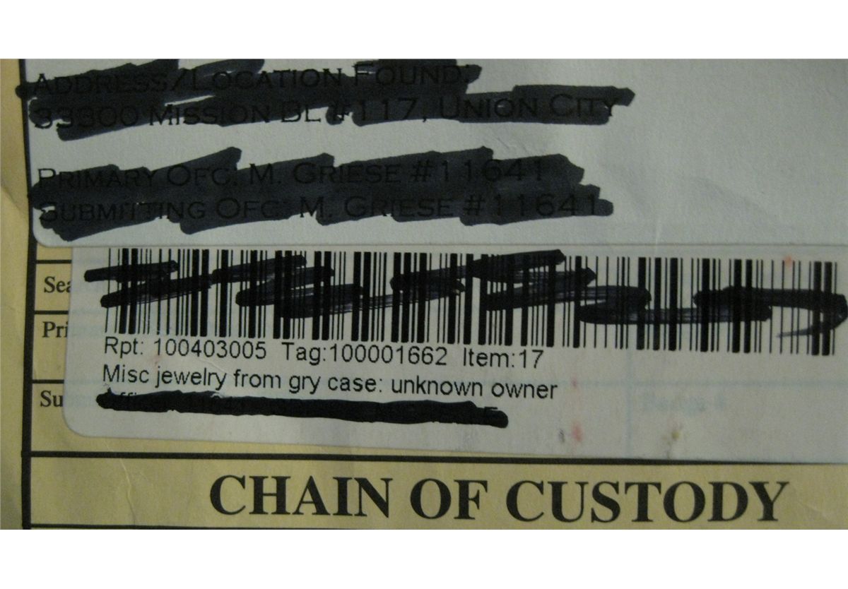 Manila Evidence Envelope States " Misc. Jewelry".