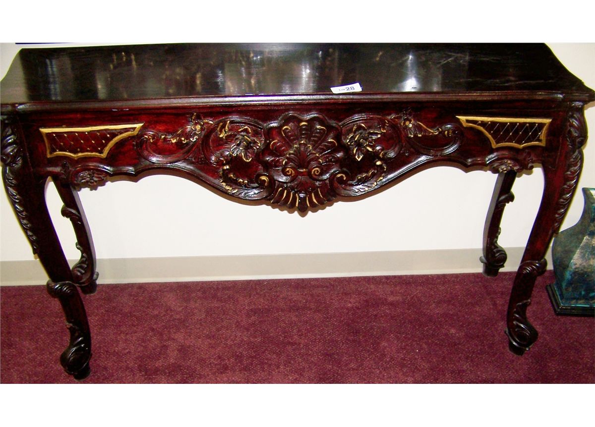 HAND CARVED MAHOGANY ENTRY TABLE