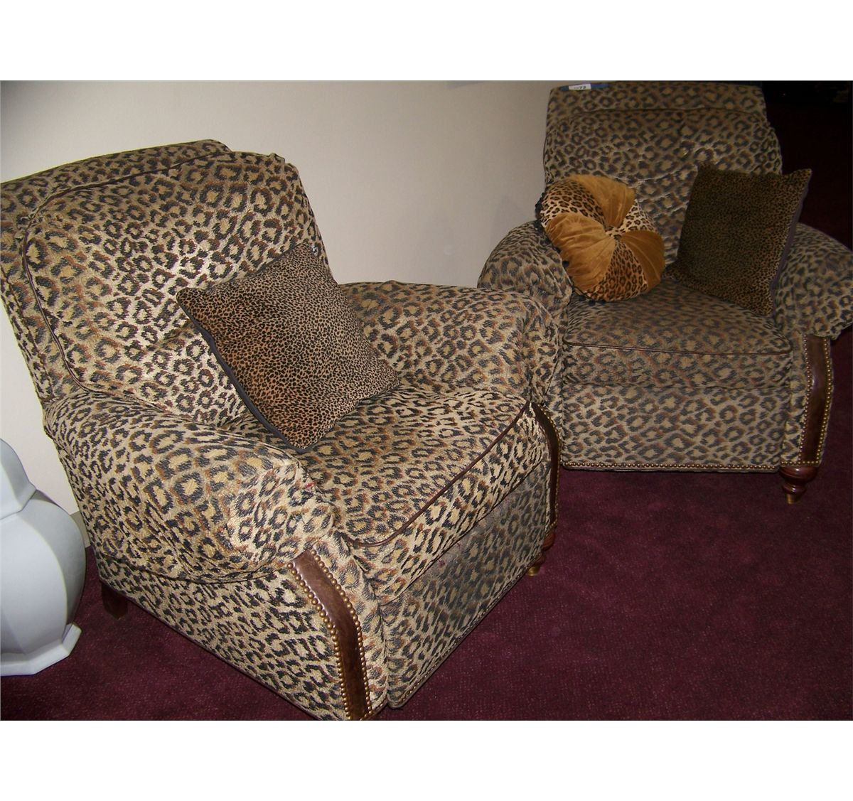 PAIR OF LEOPARD PRINT SOFA RECLINERS