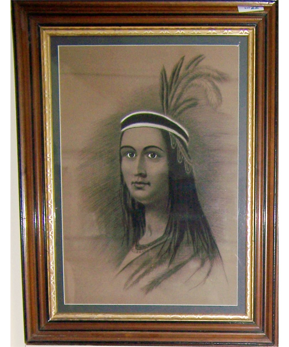 "NATIVE AMERICAN PRINCESS" ANTIQUE CHARCOAL DRAWING IN 187-'S FRAME 36T ...