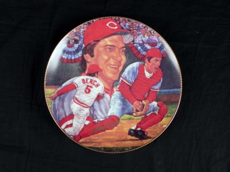 Johnny Bench Signed Fame at the Plate Collector Plate