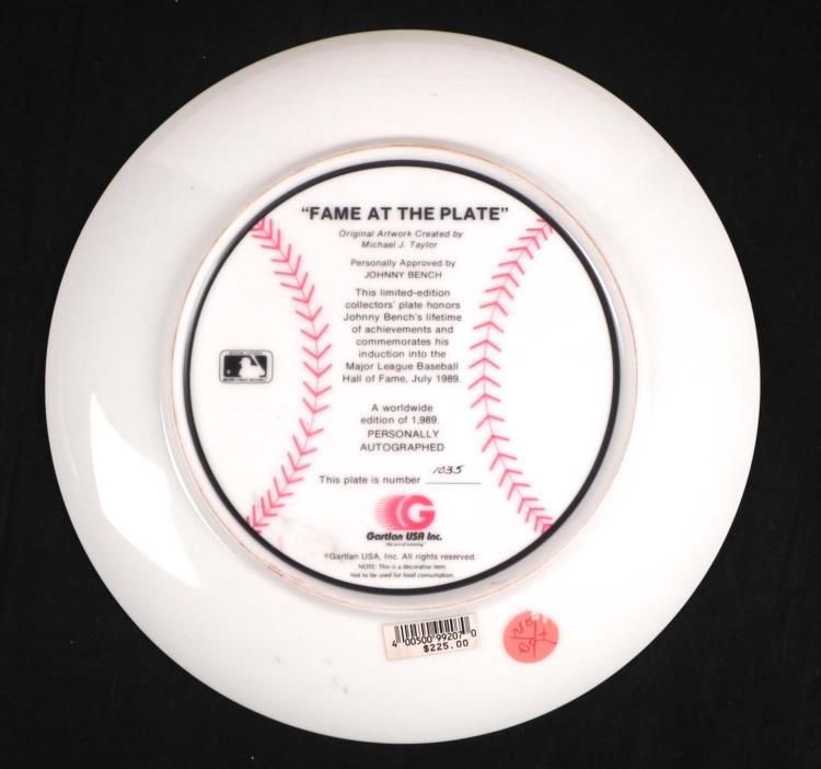 Johnny Bench Signed Fame at the Plate Collector Plate