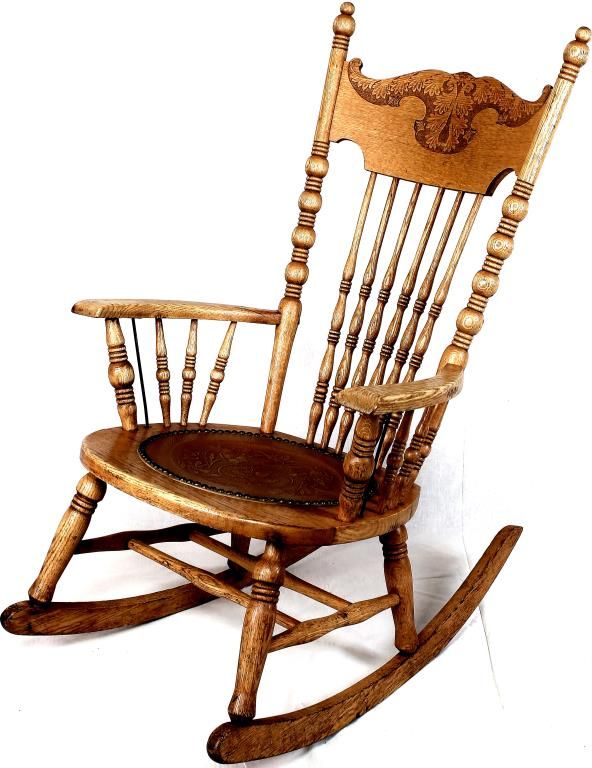 Antique oak pressed back rocker nicely refinished