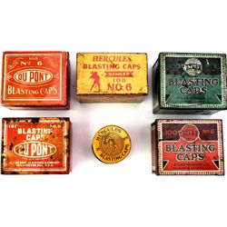 Collection of 6 blasting cap tins