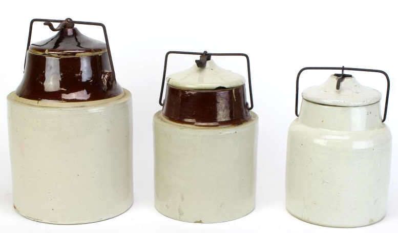 Collection of 3 stoneware ball lock jars