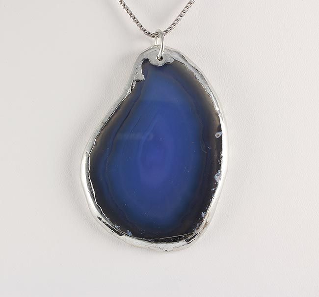 Organic Natural Blue Gray Agate Big Slice Pendant