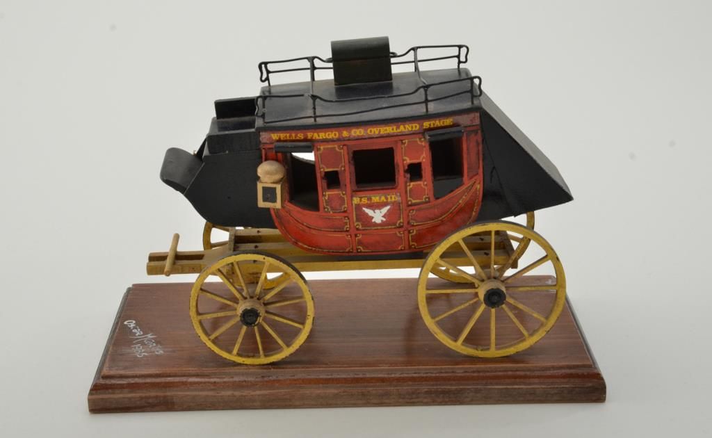 Hand-made wooden Wells Fargo & Co. Overland Stagecoach on wood base ...