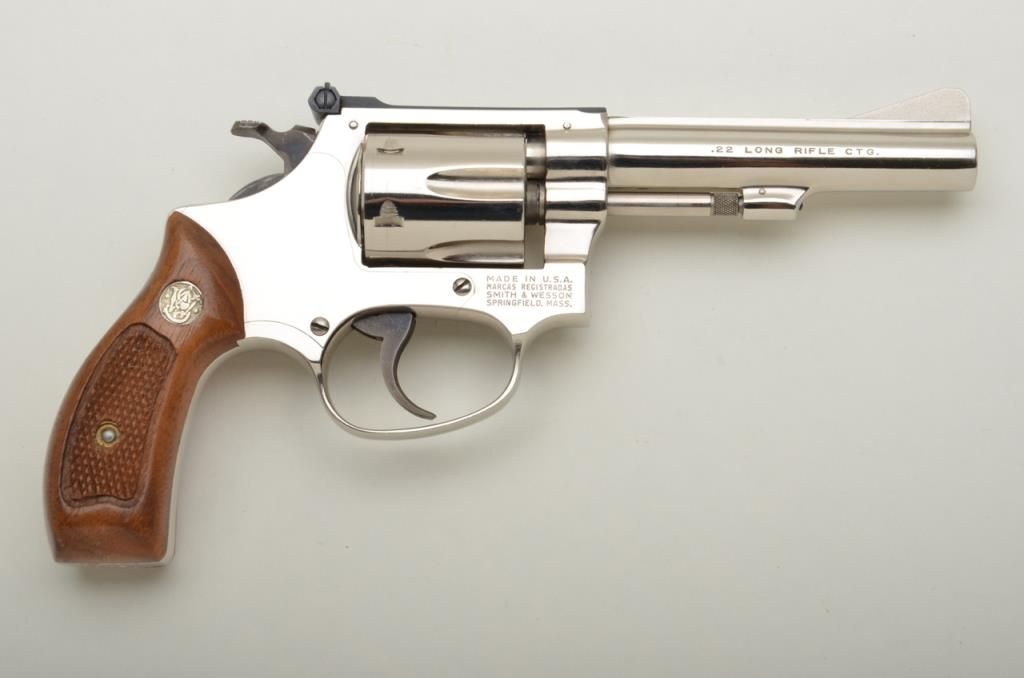 Smith & Wesson Model 34-1 DA revolver, .22LR cal., 4” barrel, nickel ...