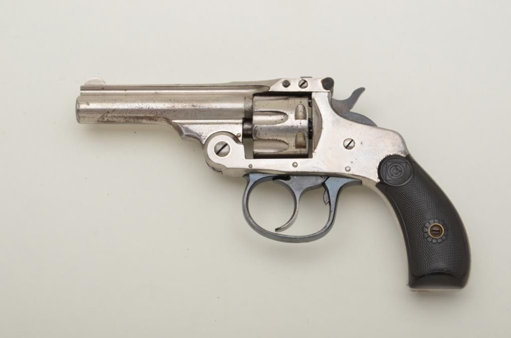 H & R top break revolver, .22 cal., 3” barrel, nickel finish, checkered ...