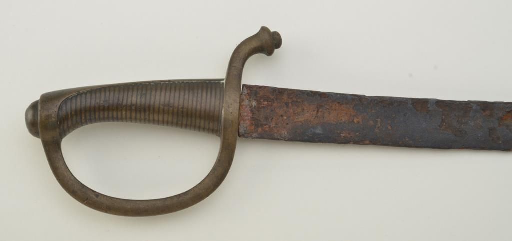 French D guard sword with brass top end and rusty relic blade. Est ...