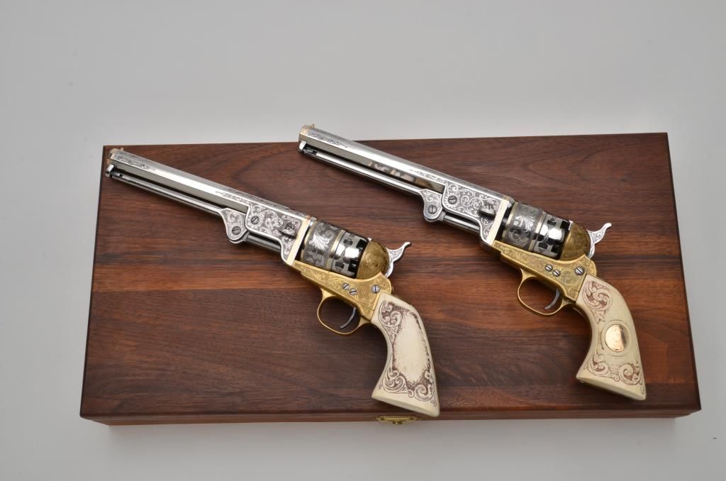 Beautiful cased pair of modern percussion ’51 Navy revolvers, hand ...