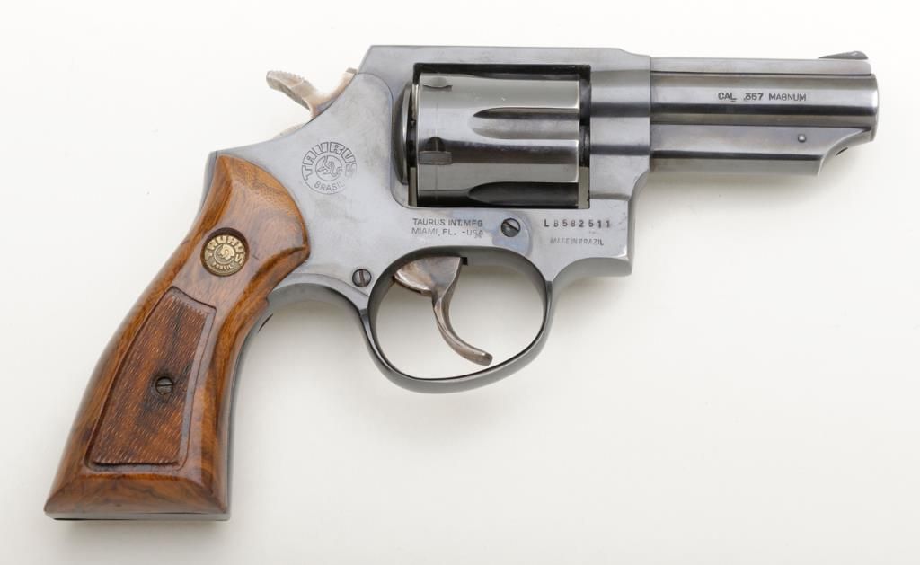 Taurus DA revolver, .357 Magnum cal., 3” barrel, blue finish, checkered ...