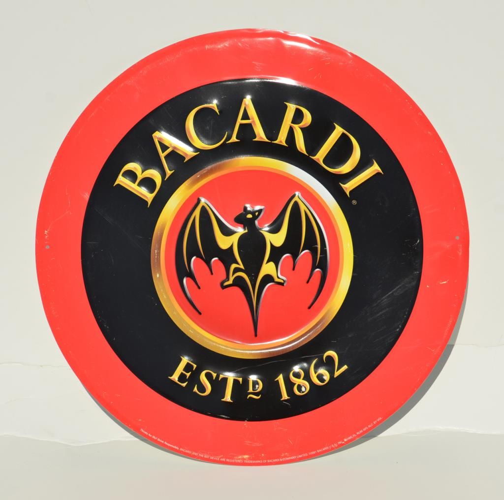 Classic color Bacardi Rum metal advertising sign, approx. 18” in ...