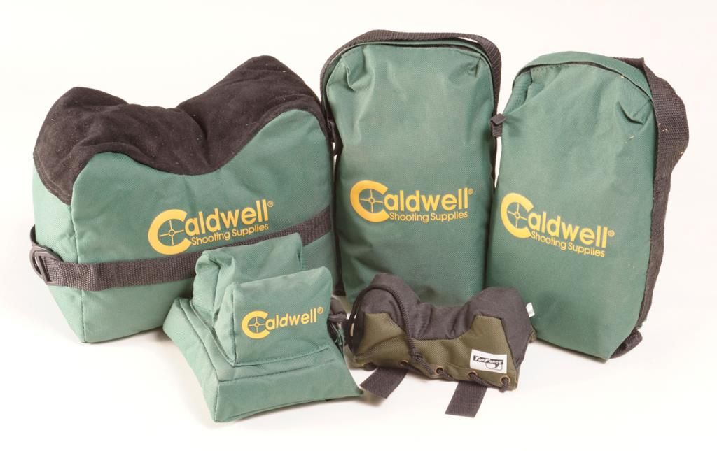 Metal bench rest stand, sand bags, Caldwell supports and ear protectors ...