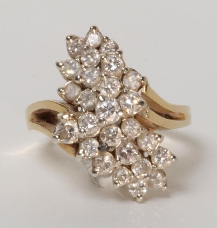 Waterfall ring set in 14k y/g with approx. 1 1/2 to 2 carat Diamonds ...