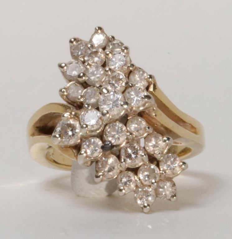 Waterfall ring set in 14k y/g with approx. 1 1/2 to 2 carat Diamonds ...