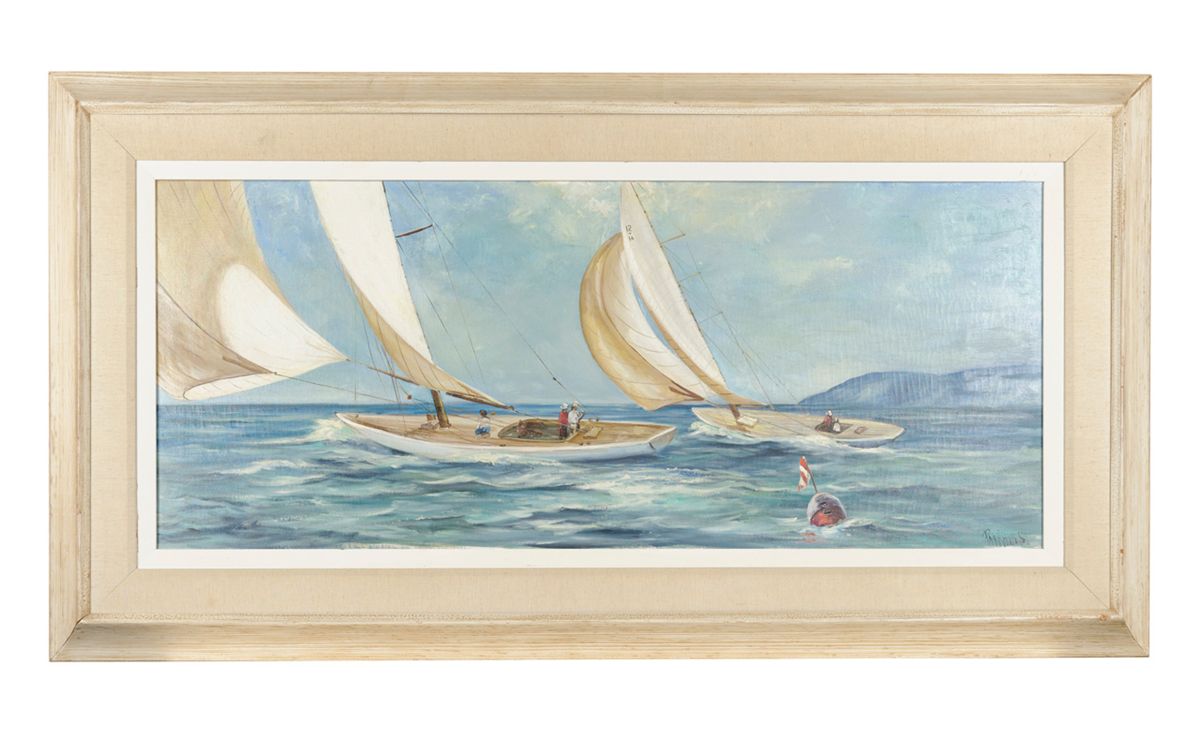 By noted artist Violet Parkhurst (1928-2008), 20" x 48", depicting a ...