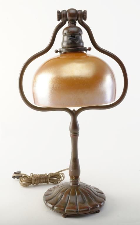 Tiffany signed table lamp with gold glass shade, approx. 17" in height ...