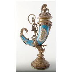 Fancy Cornucopia centerpiece mounted with bronze over hand painted ...