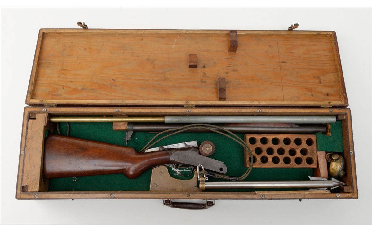 Lot of 2 antique harpoon Guns as follows: H+R cast Pt date 1901 12 GA ...