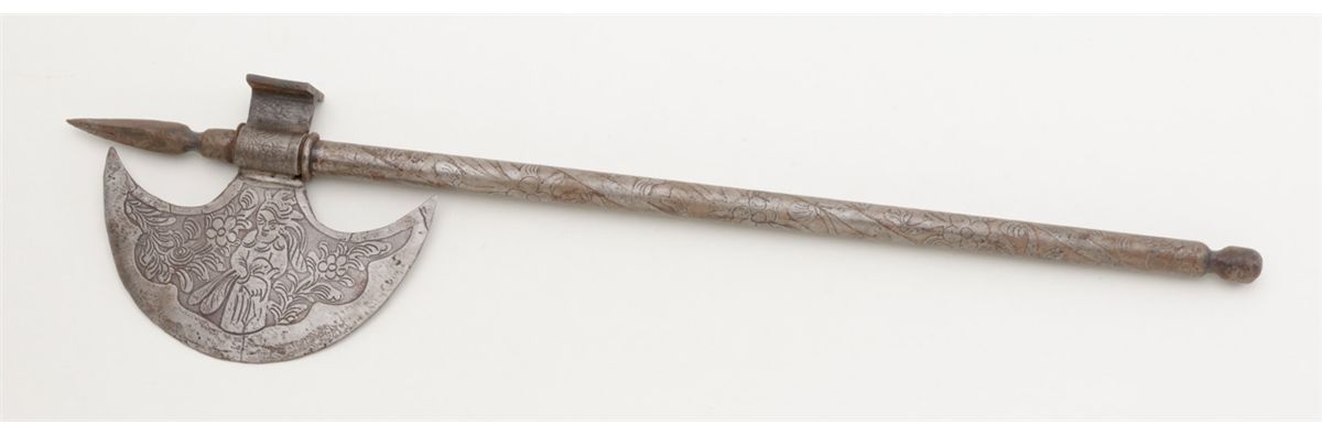 Indo Persian Battle Axe with good quality Etched decoration. 19th ...