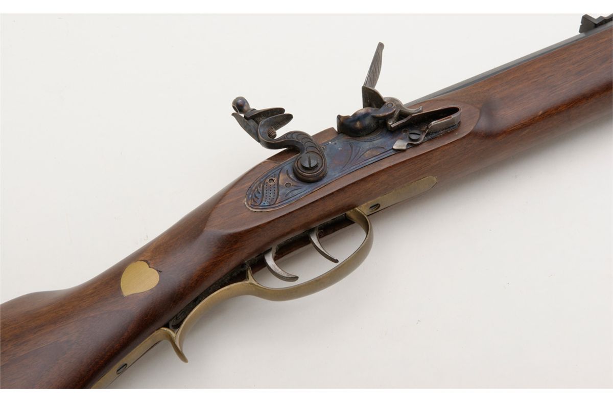 Reproduction Kentucky rifle with full stock. Made in Spain. Marked ...