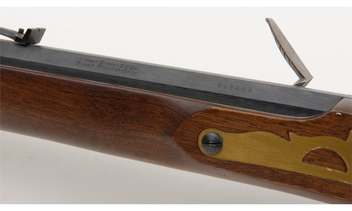 Reproduction Kentucky rifle with full stock. Made in Spain. Marked ...