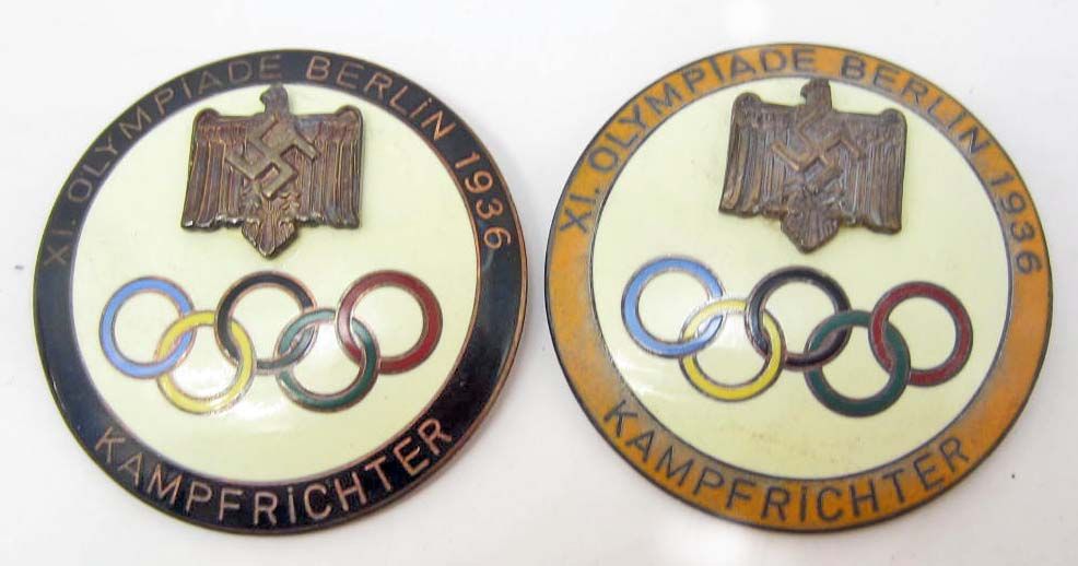 LOT OF 2 GERMAN NAZI BERLIN SUMMER OLYMPICS BADGES