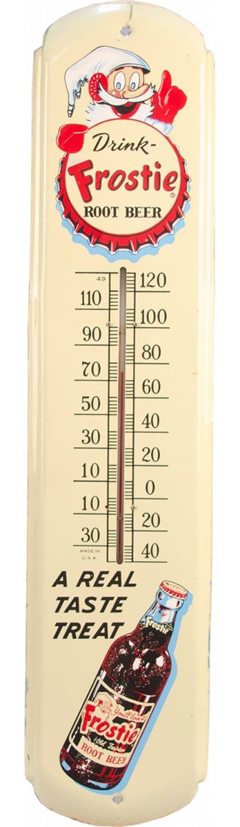 Drink Frostie Root Beer Tin Thermometer Sign