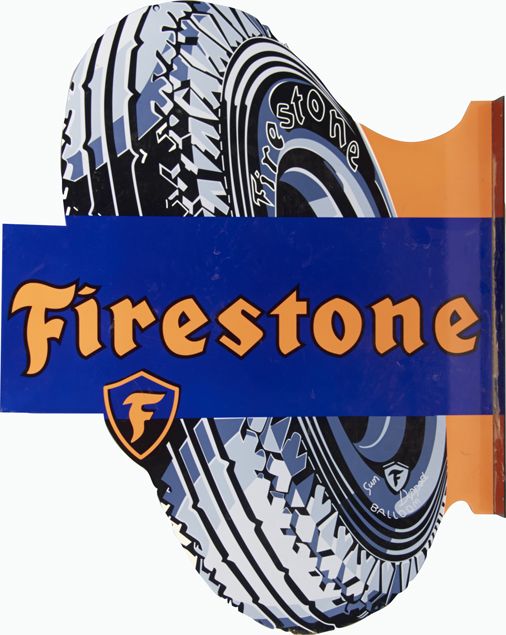 Firestone Tire Double-Sided Die-Cut Metal Flange Sign