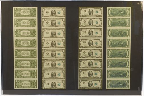 Lot Of Uncut U.S. Currency In Frame