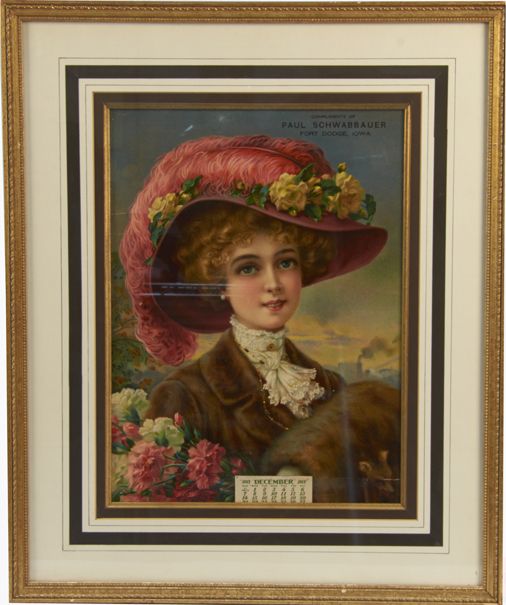 December 1913 Litho. Advertisement Calendar In Frame