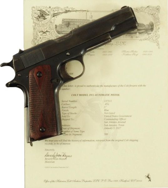 Colt 1911 Shipped to San Antonio Texas Arsenal WWI