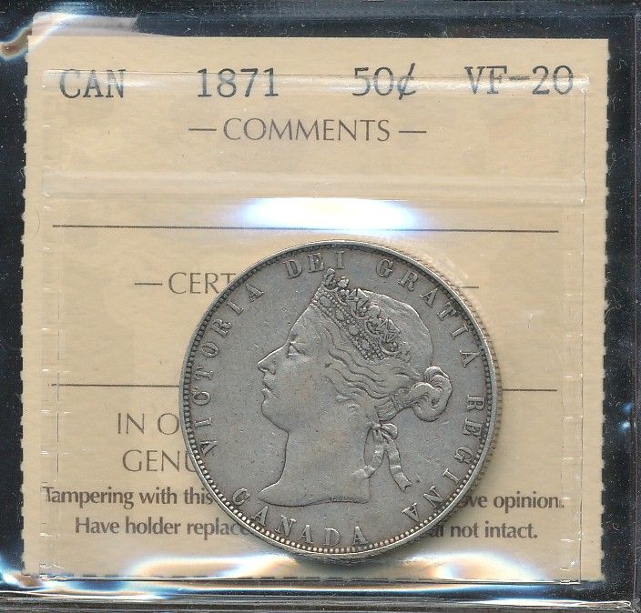 1871 50¢ ICCS VF20.