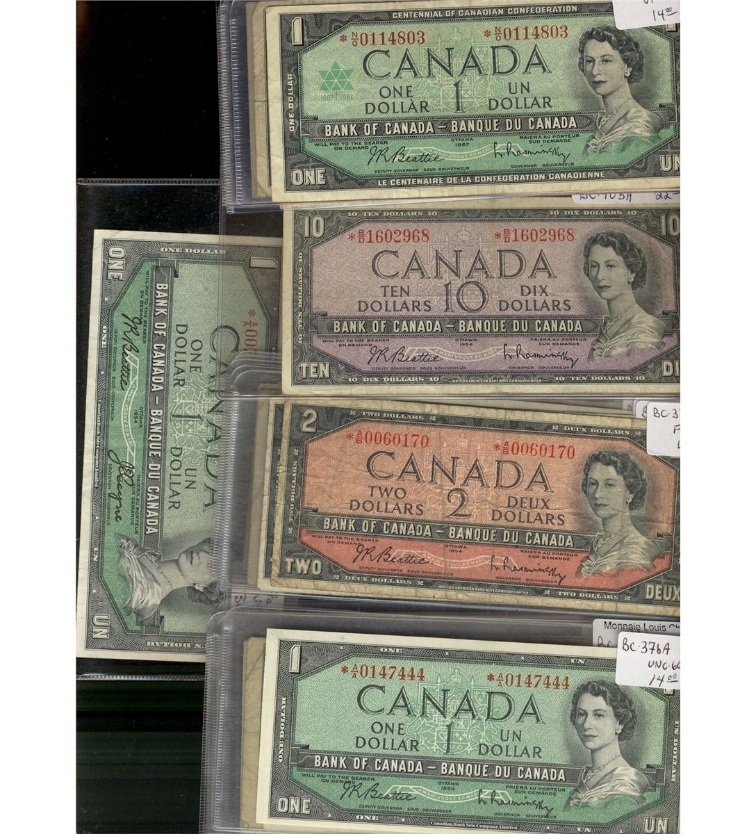 Replacement Banknote Lot; includes 1954 $1(14) $2(8), $10 & 1967 $1(7 ...