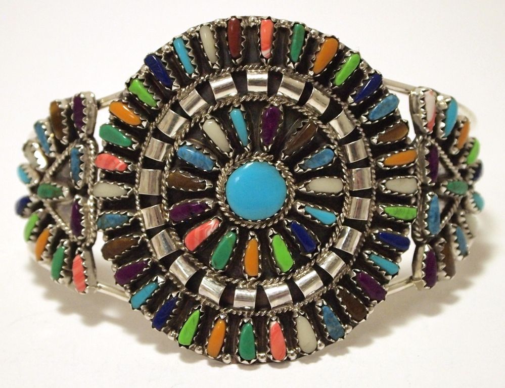 Navajo Multi-Stone Needlepoint Sterling Silver Cuff Bracelet - Violet Begay