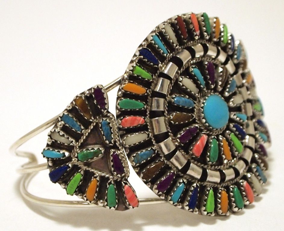 Navajo Multi-Stone Needlepoint Sterling Silver Cuff Bracelet - Violet Begay