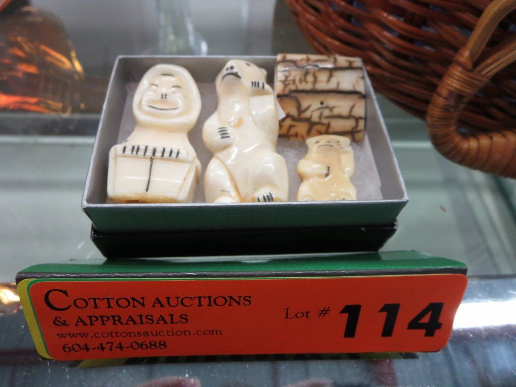 Carved bone Inuit Billiken & bears