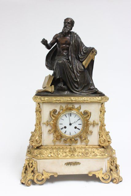 19th c. bronze scribe figural clock
