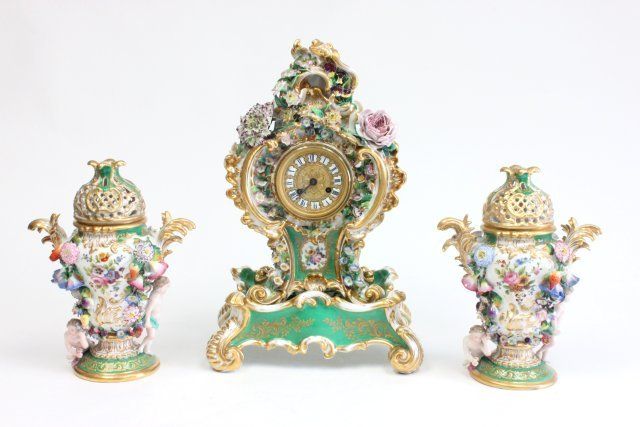 3 pc. Jacob Petit porcelain clock set